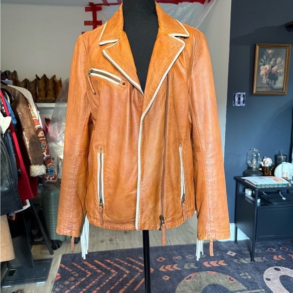 Idyllwind | Jackets & Coats | Idyllwind Tan Leather Jacket With White ...
